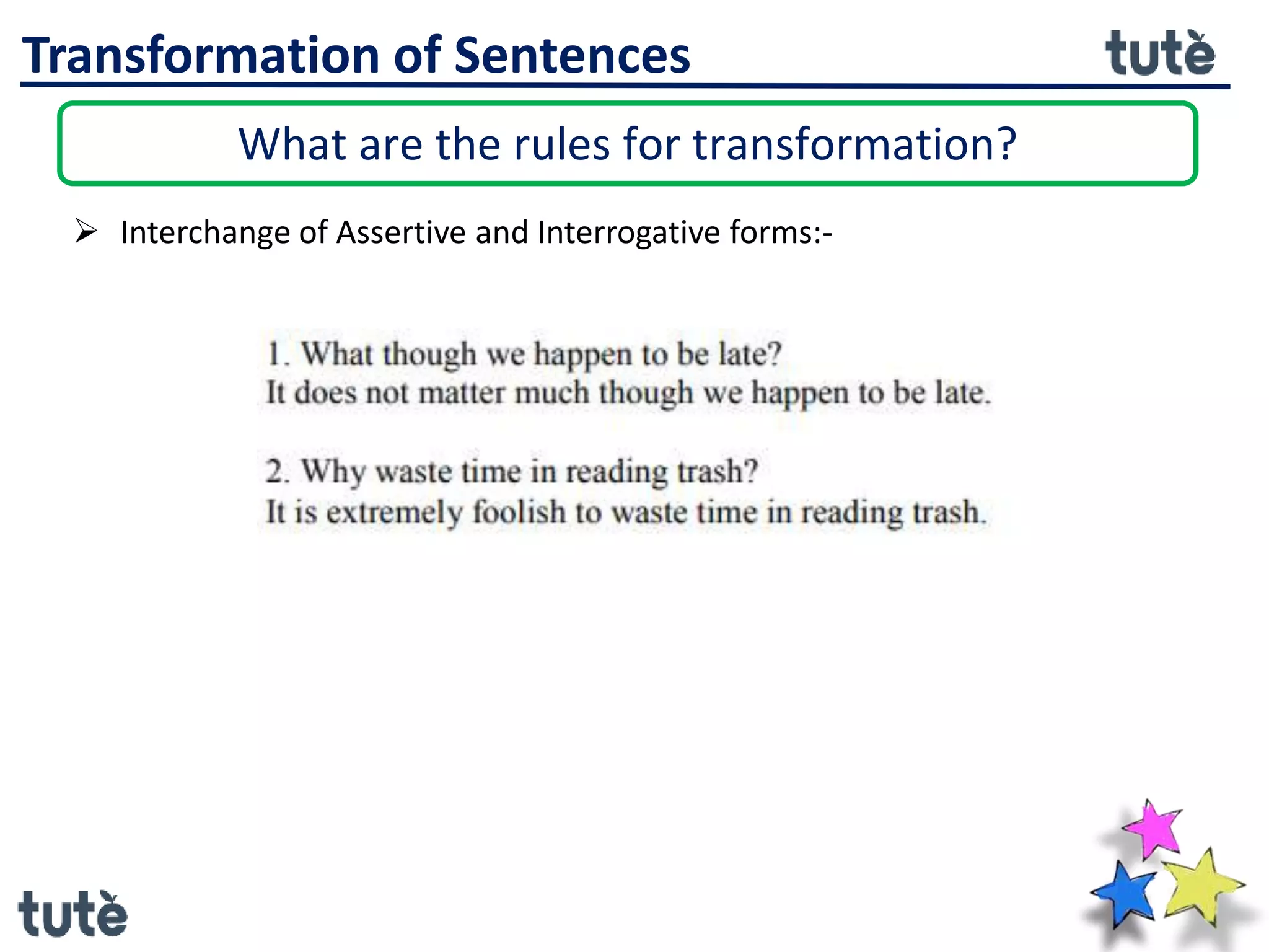 10th icse transformation of sentences | PPTX