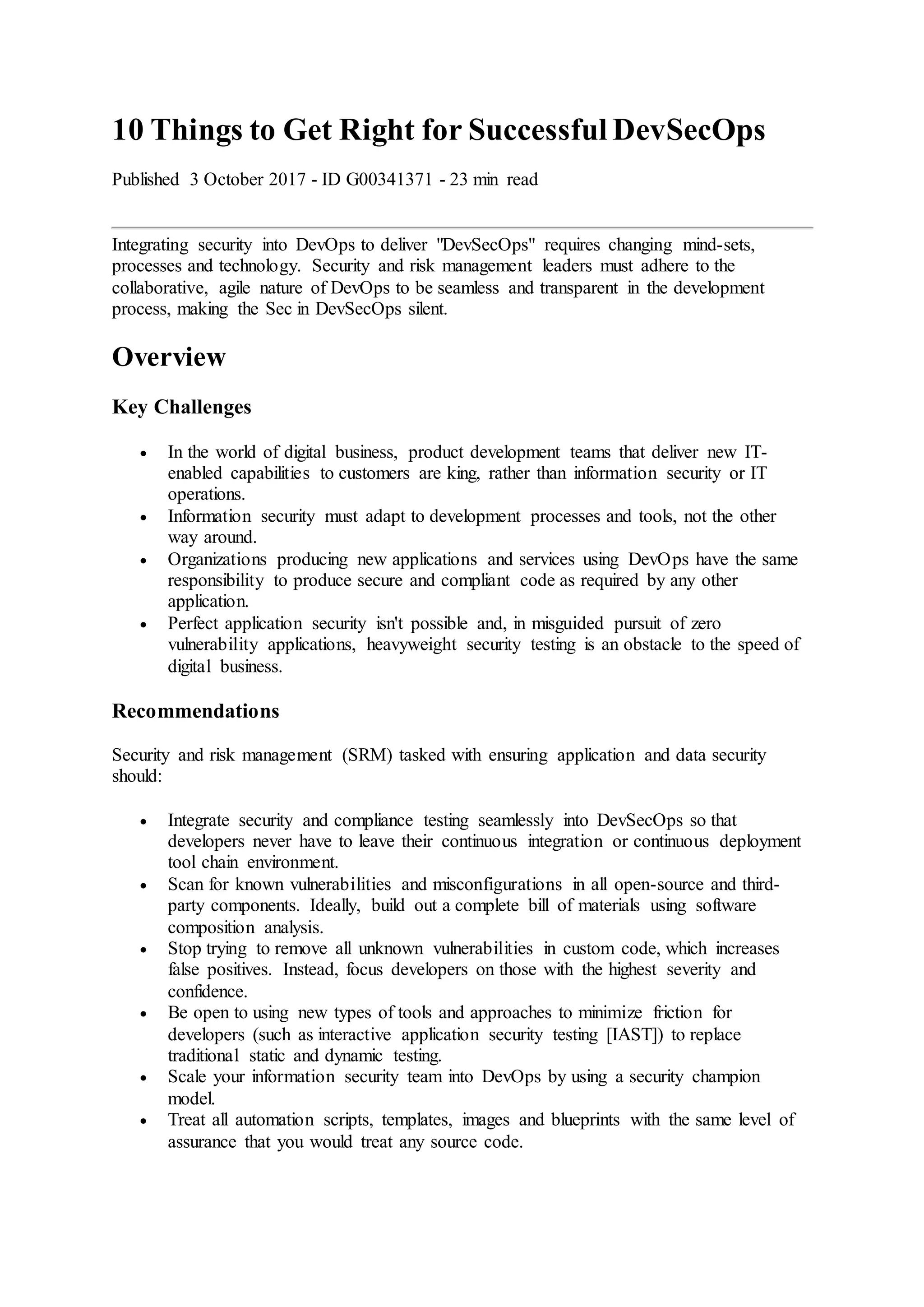 10 things to get right for successful dev secops | PDF