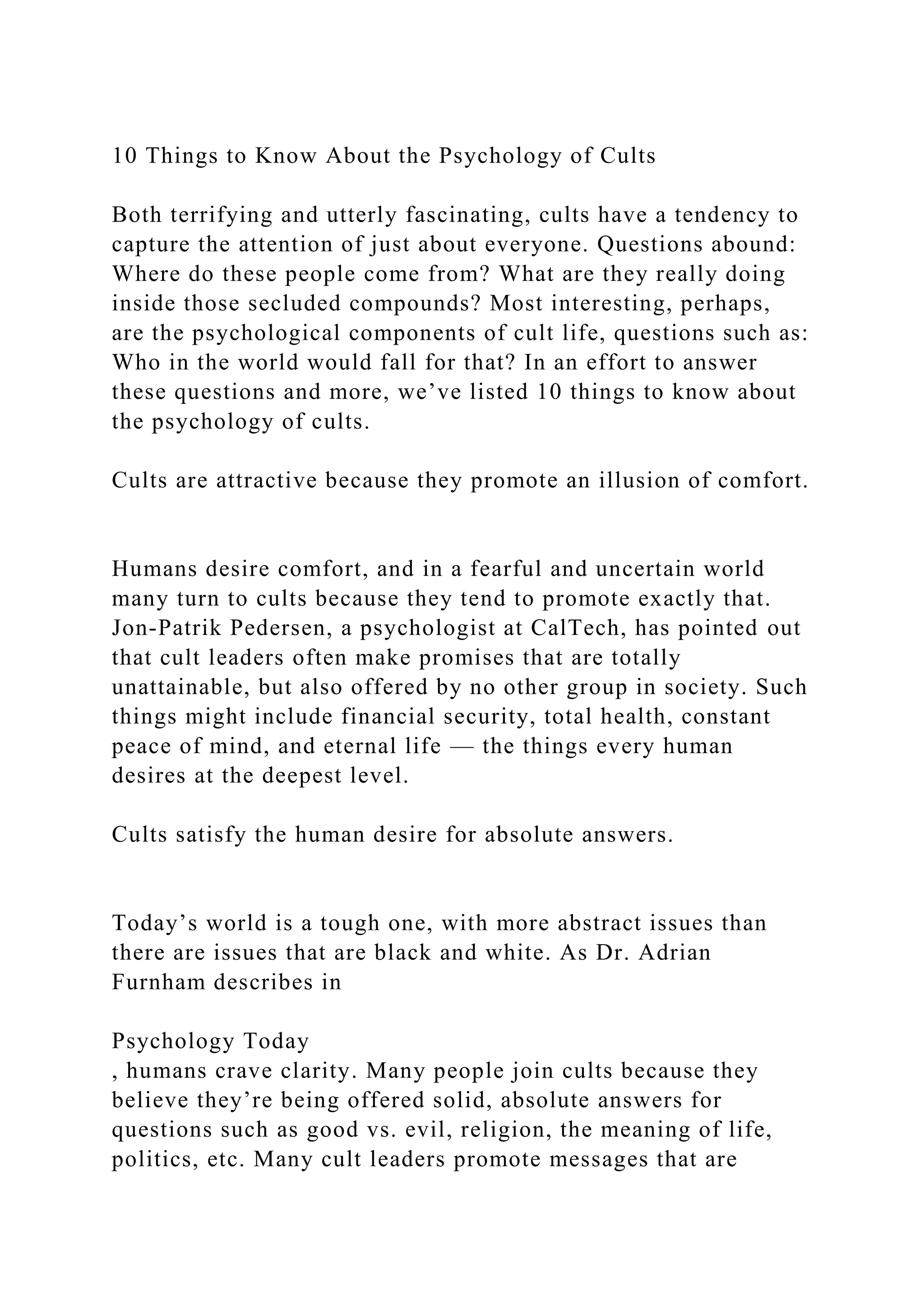 10 Things to Know About the Psychology of CultsBoth terrifying a.docx