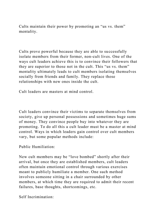 10 Things to Know About the Psychology of CultsBoth terrifying a.docx