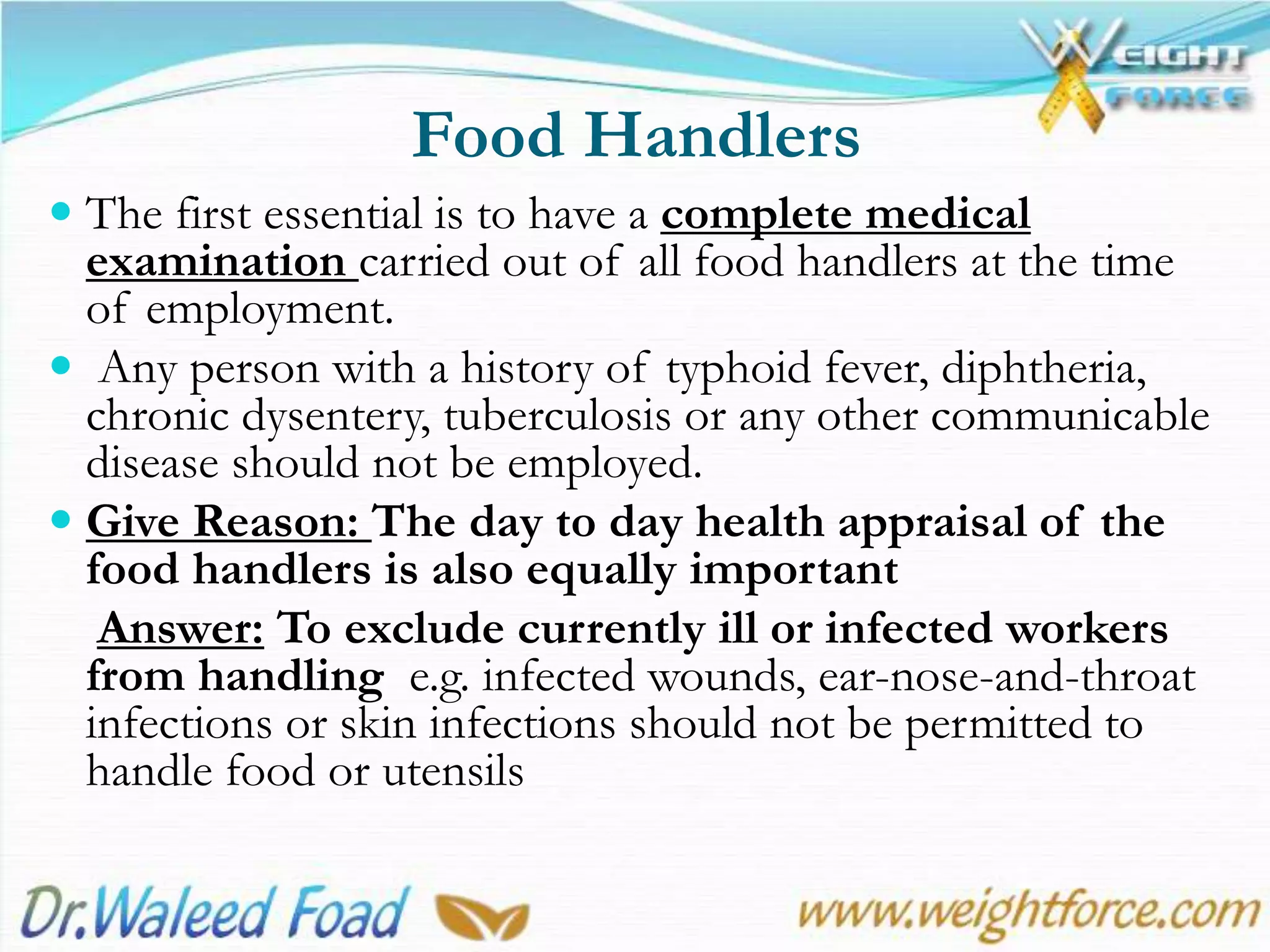 10th lecture, Personal hygiene of Food Handlers | PPTX