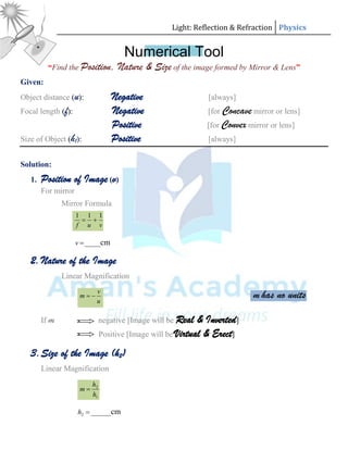 Science class 10th Reflection & Refraction Numerical Tool | PDF
