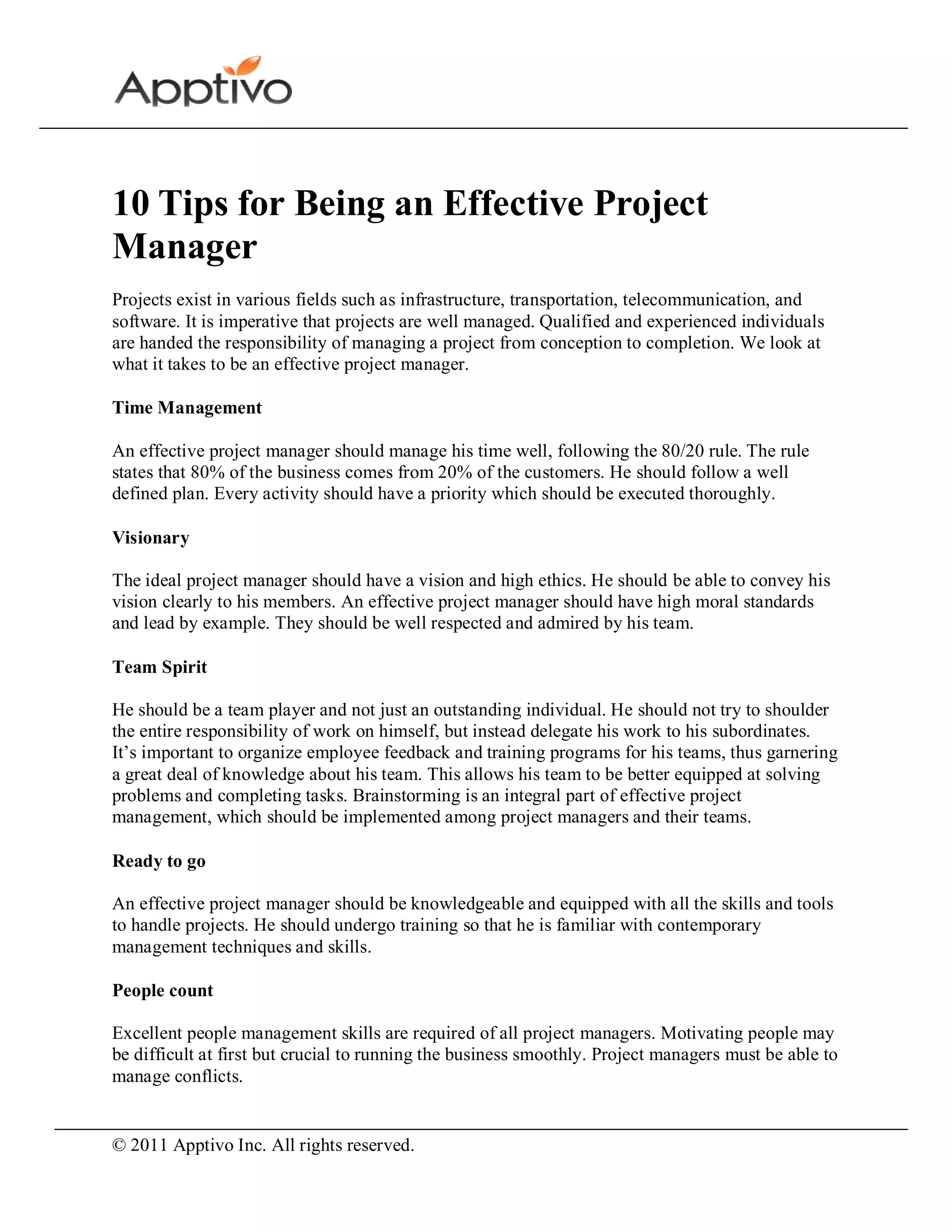 10 tips for being an effective project manager | PDF