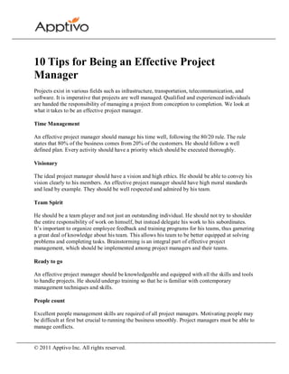 10 tips for being an effective project manager | PDF