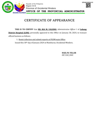 10 To Ms. Ria M. Valisno (Remit collection and submit reports at PGOM ...