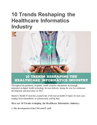 Healthcare Informatics Industry: 10 Effective Trends | The Entrepreneur ...