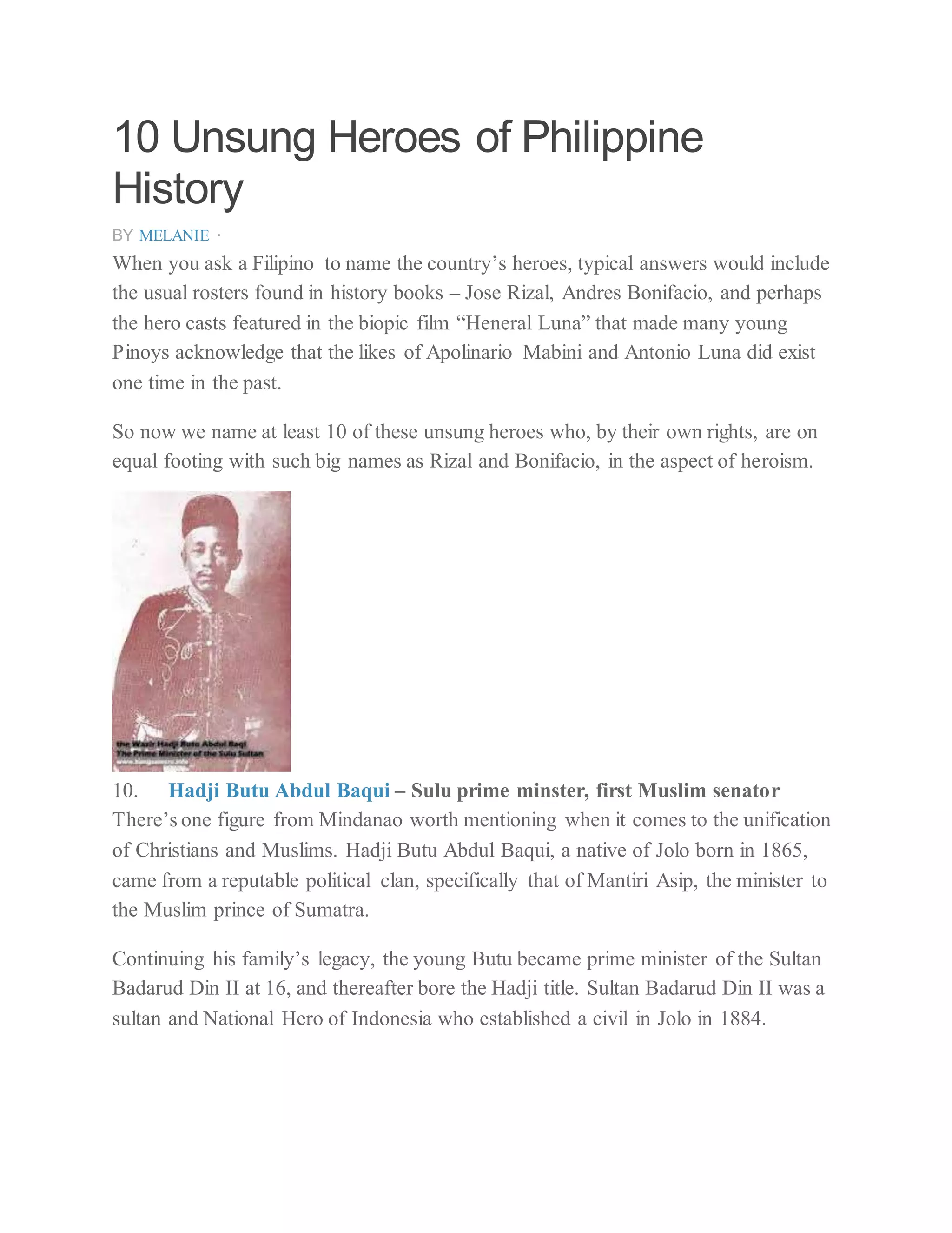 10 unsung heroes of philippine history | DOCX