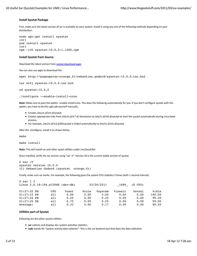 10 Useful Sar Sysstat Examples For Unix Linux Performance Monitoring Pdf