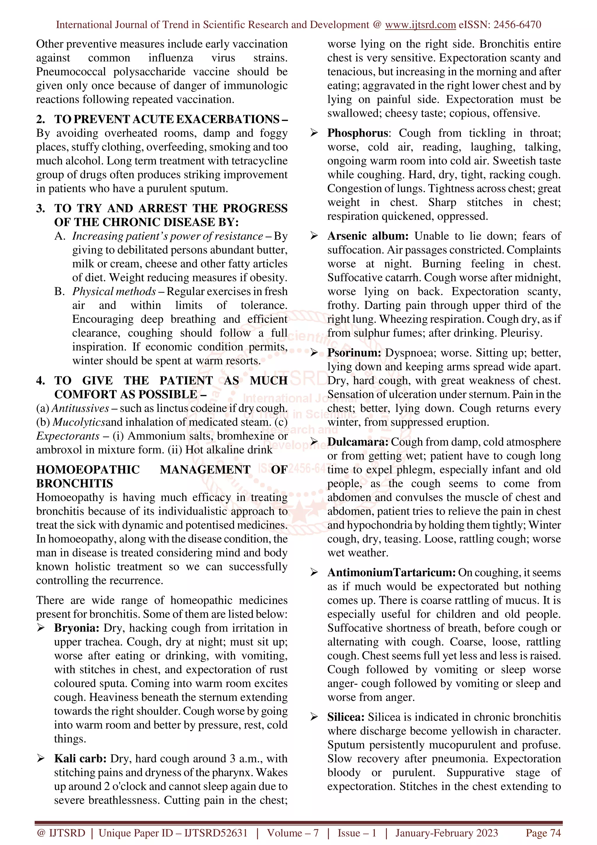 Utility of Homoeopathic Medicines in Bronchitis | PDF