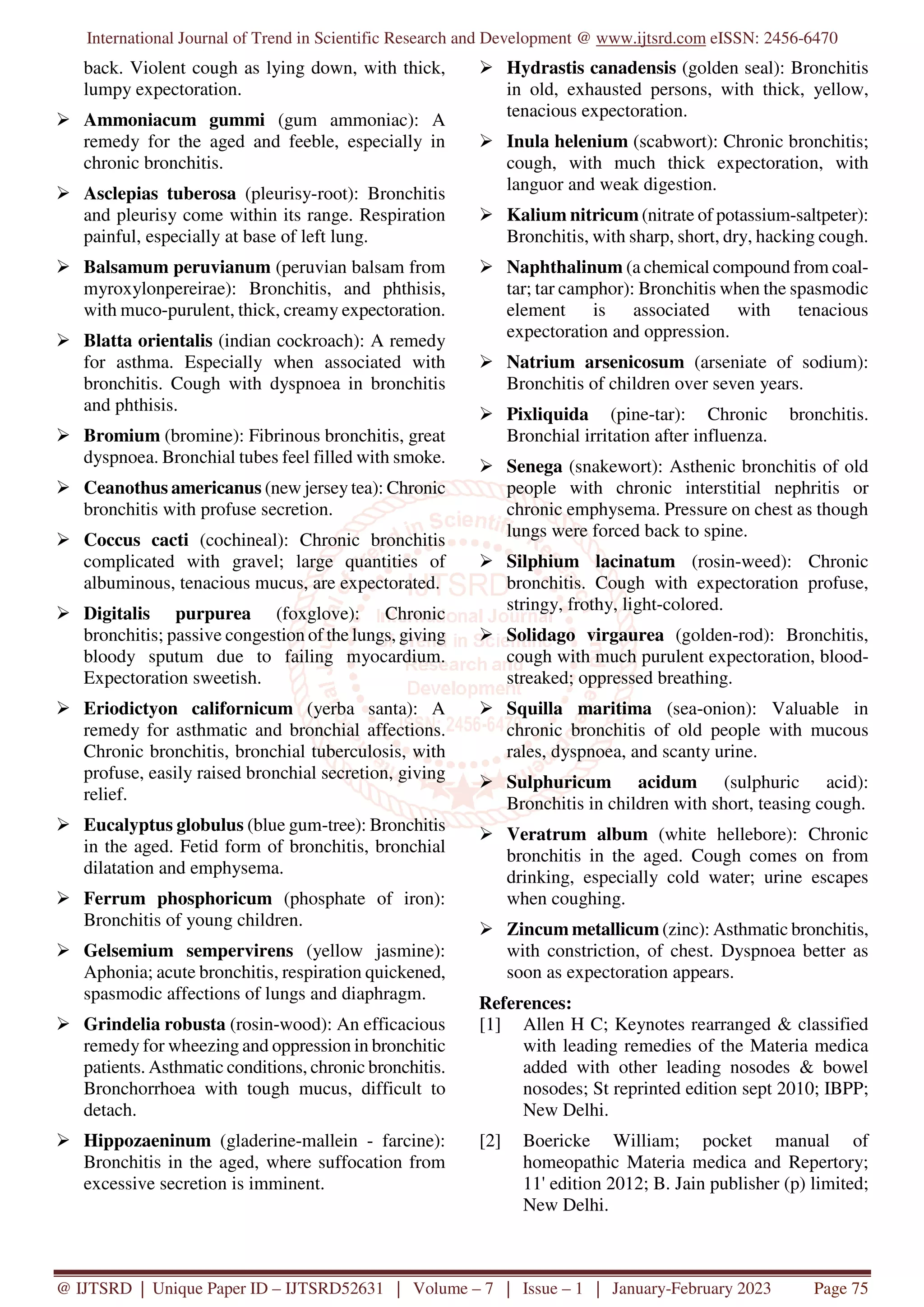 Utility of Homoeopathic Medicines in Bronchitis | PDF