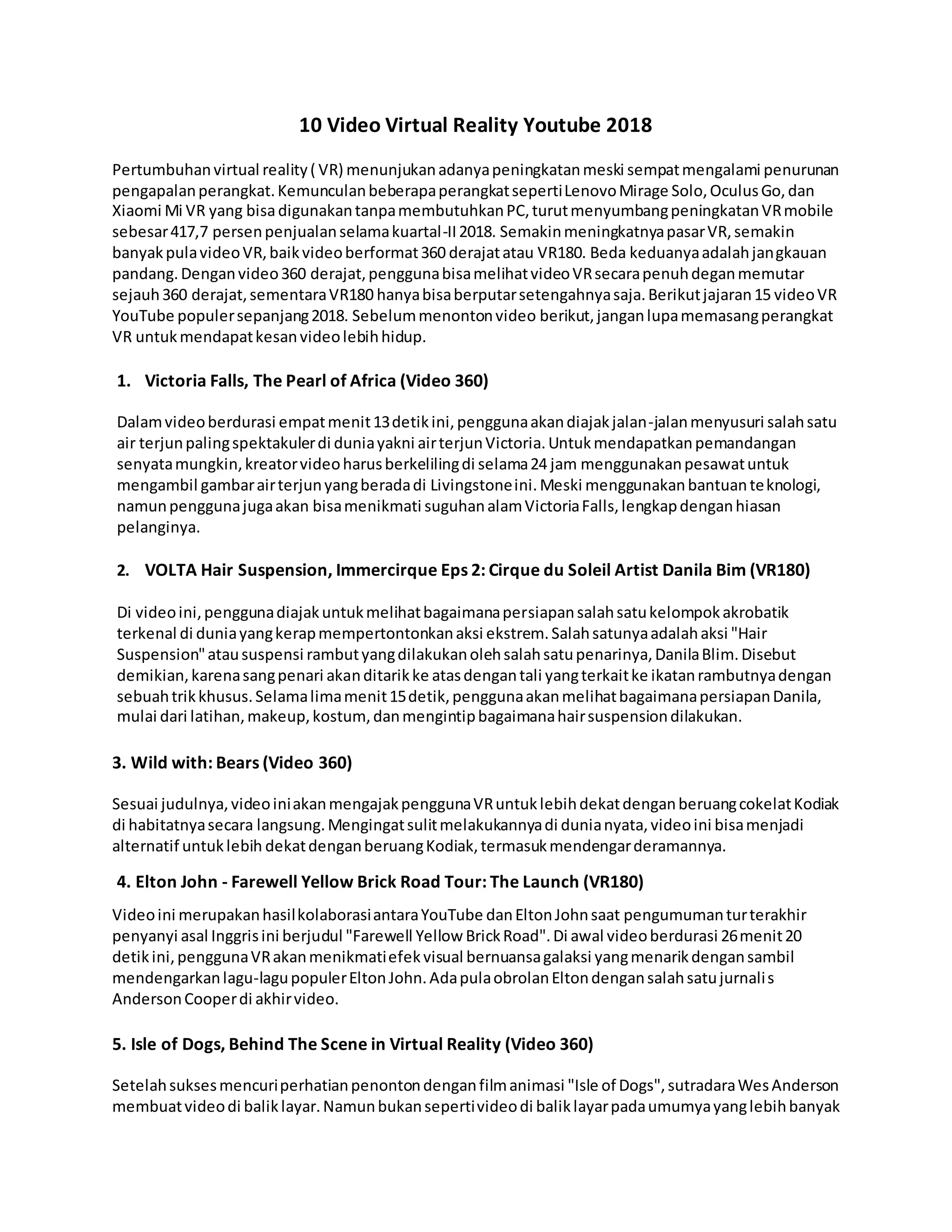 10 video virtual reality youtube 2018 | PDF