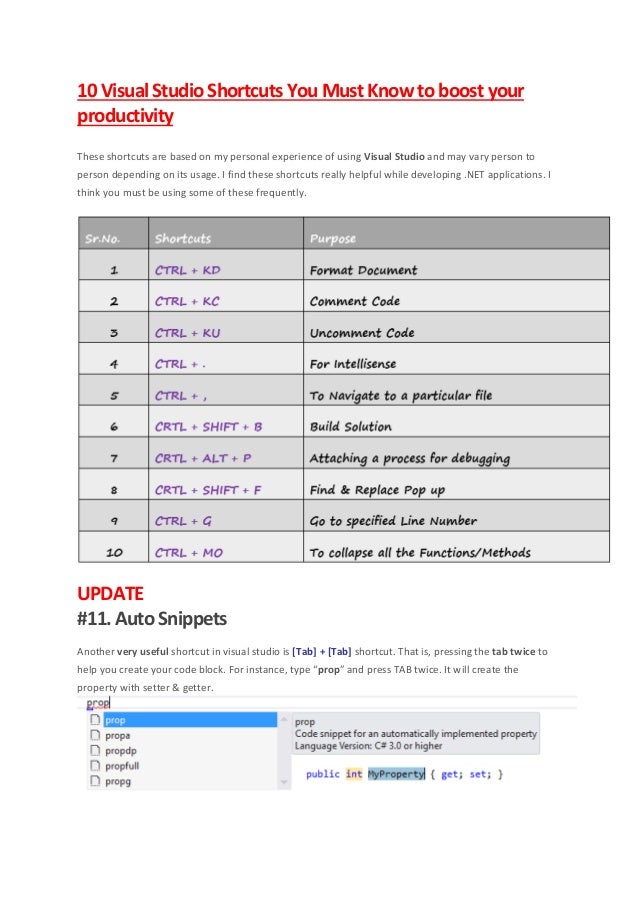 Useful visual studio shortcuts - vseraswing