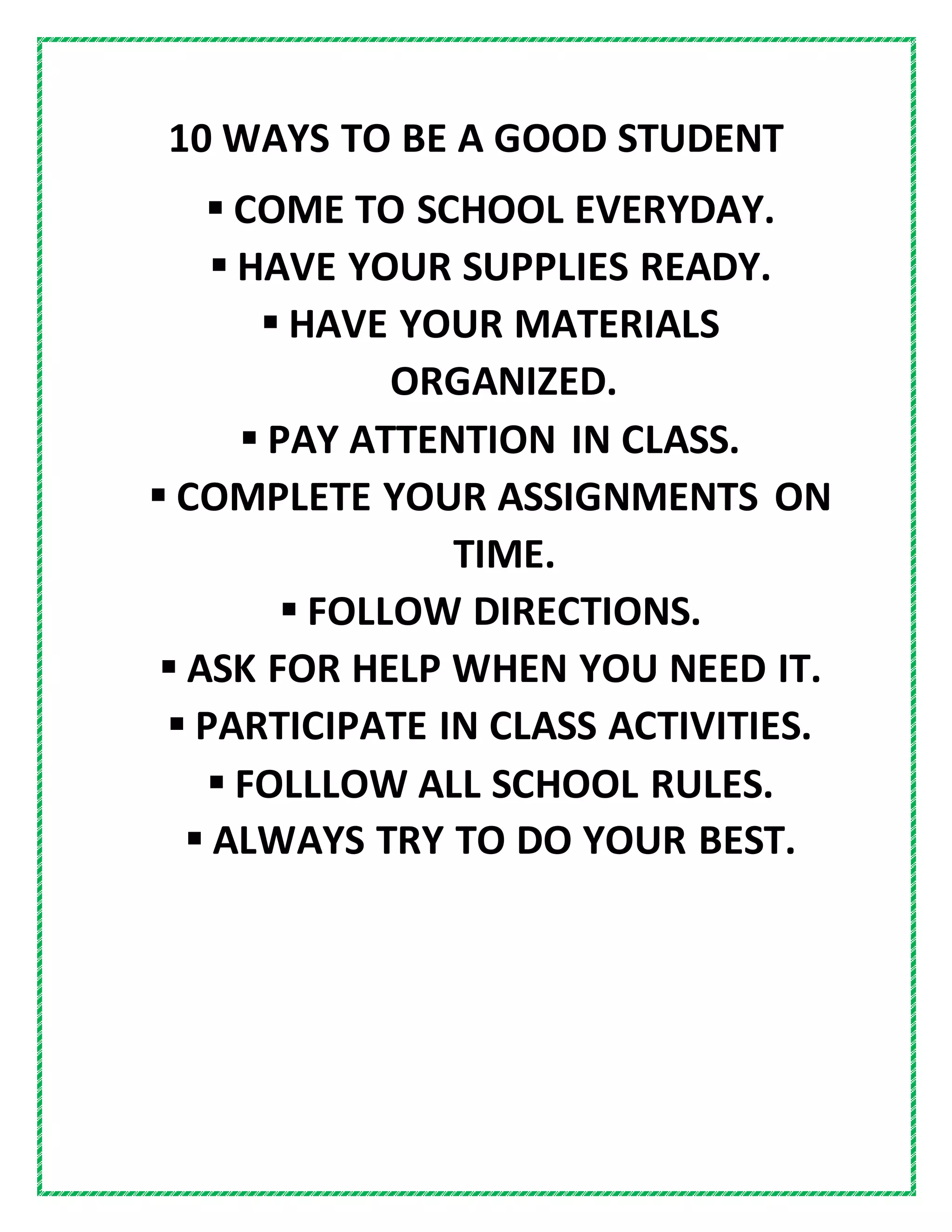 10 ways to be a good student | DOCX