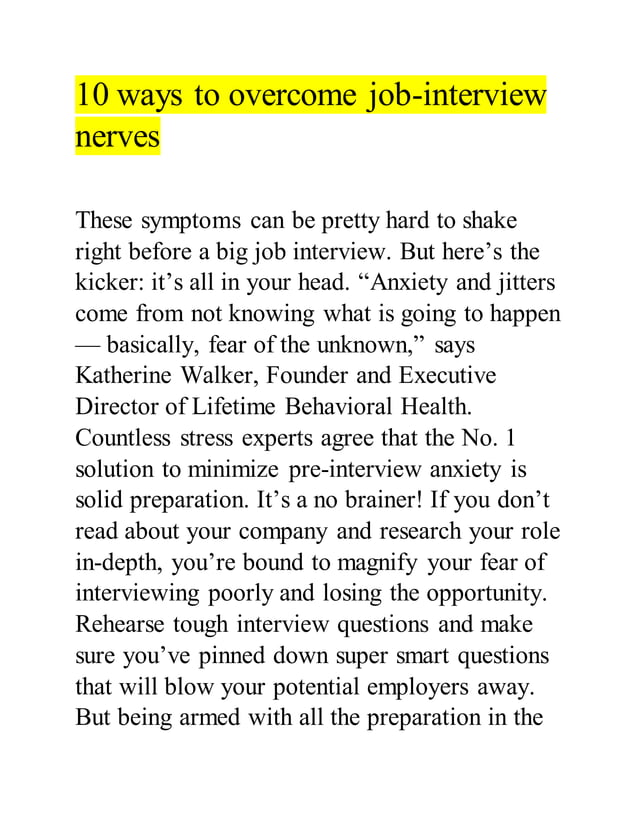 10 ways to overcome job interview nerves | PDF