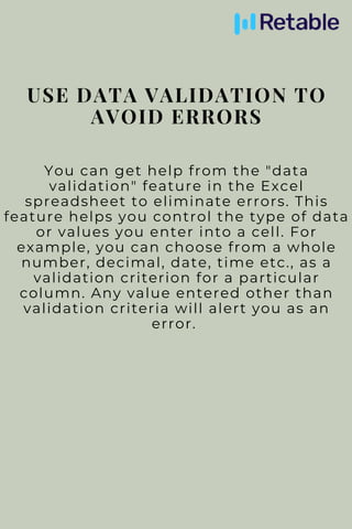 10 ways to use and organise your spreadsheet in excel | PDF | Technology & Computing