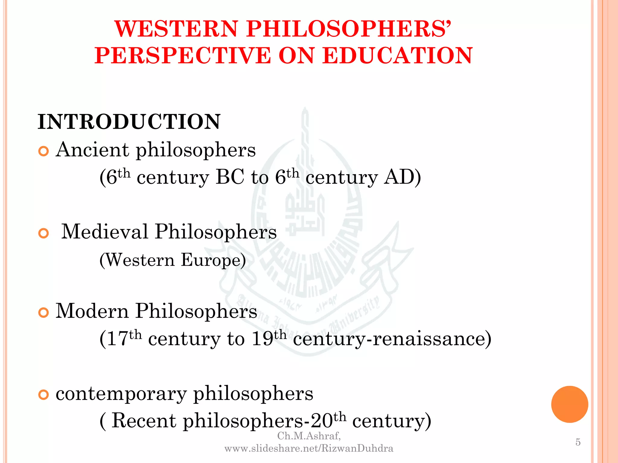 WESTERN PHILOSOPHERS’ PERSPECTIVE ON EDUCATION | PDF