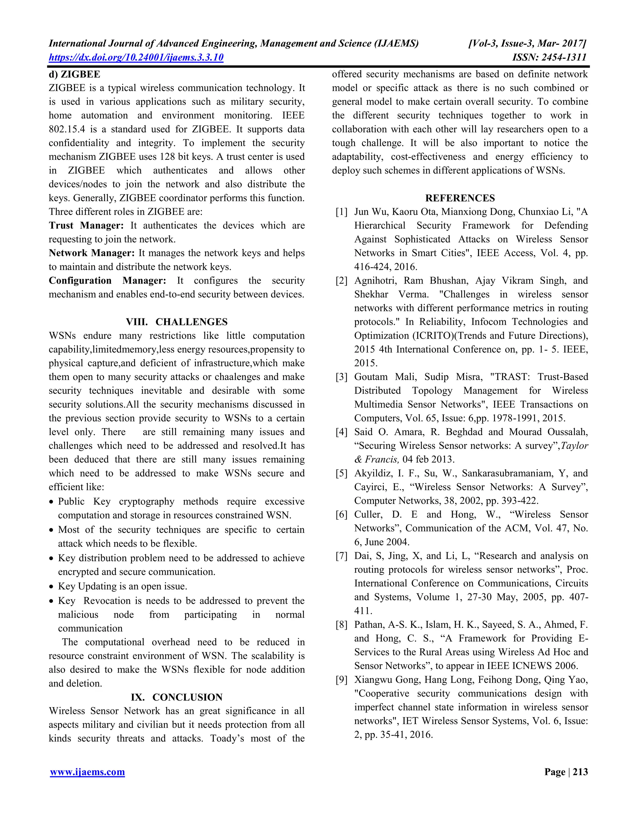 Wireless Sensor Networks An Overview On Security Issues And Challenges