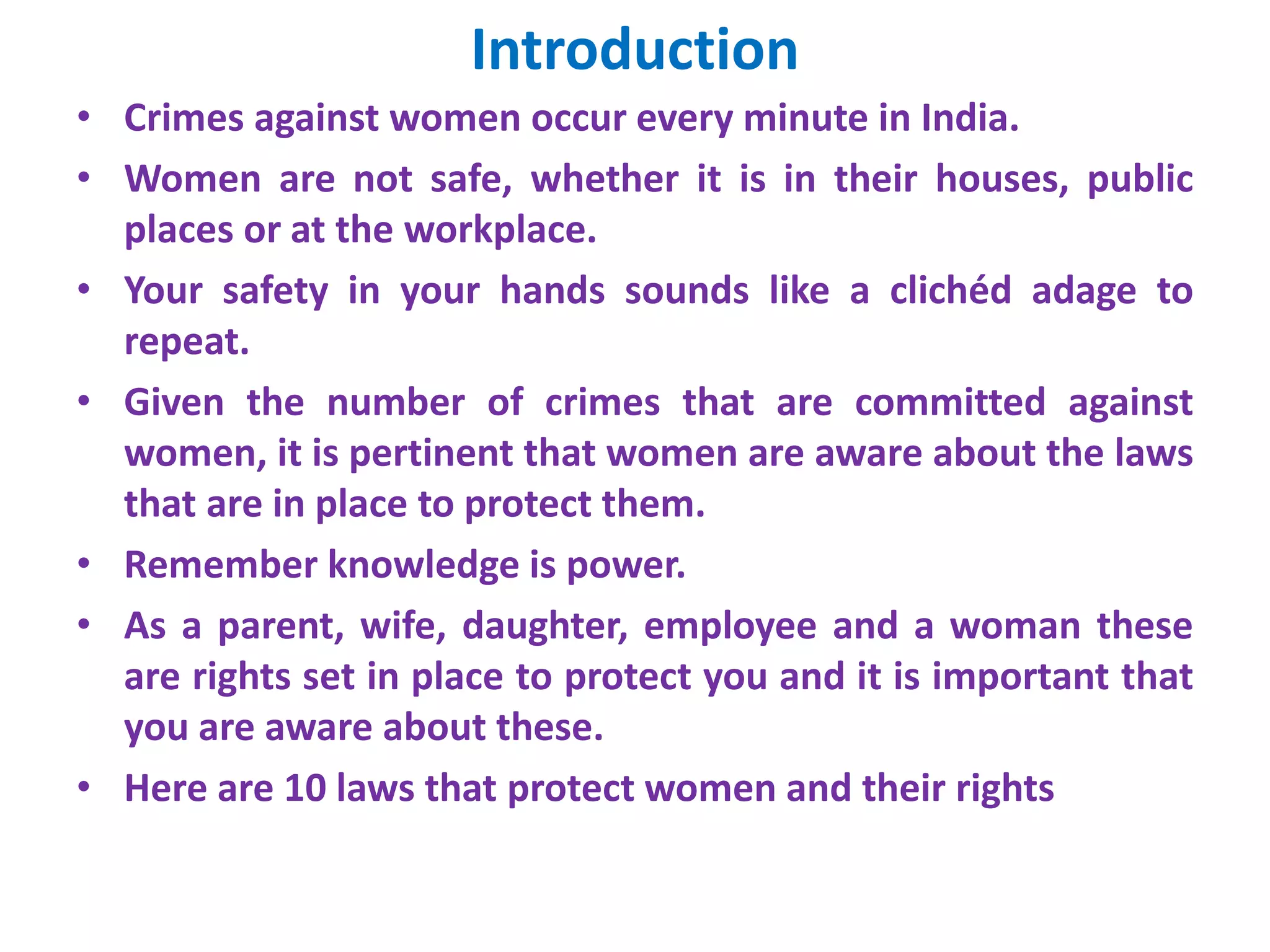 10 laws that protect women and their rights in India | PPTX