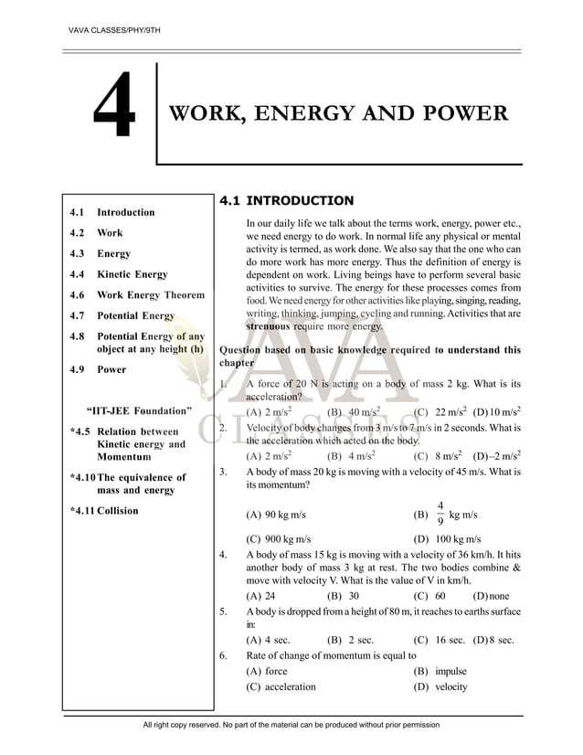 Chapter 10 Work and Energy class 9 pdf Download | PDF