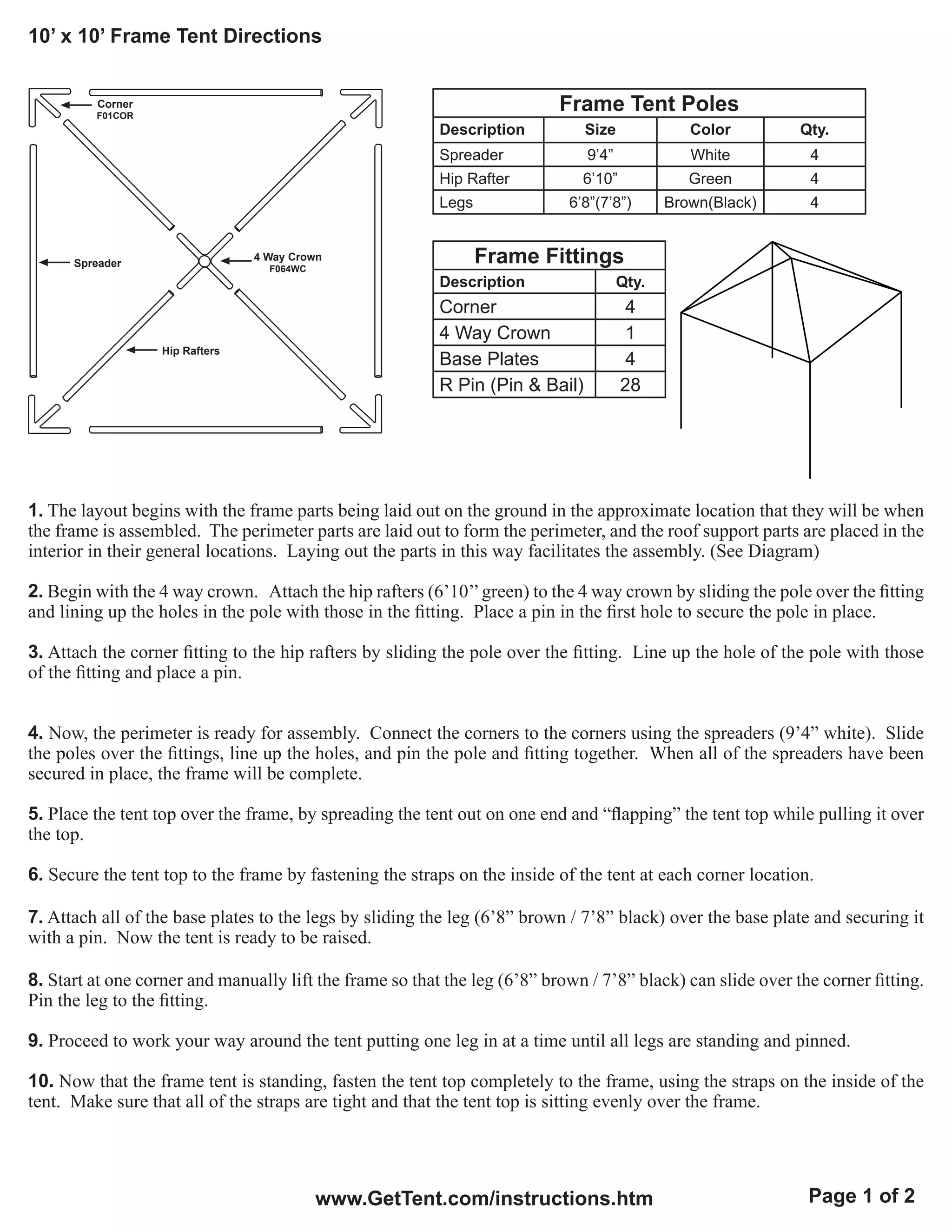 10 x 10 Frame Tent Installation Instructions | PDF