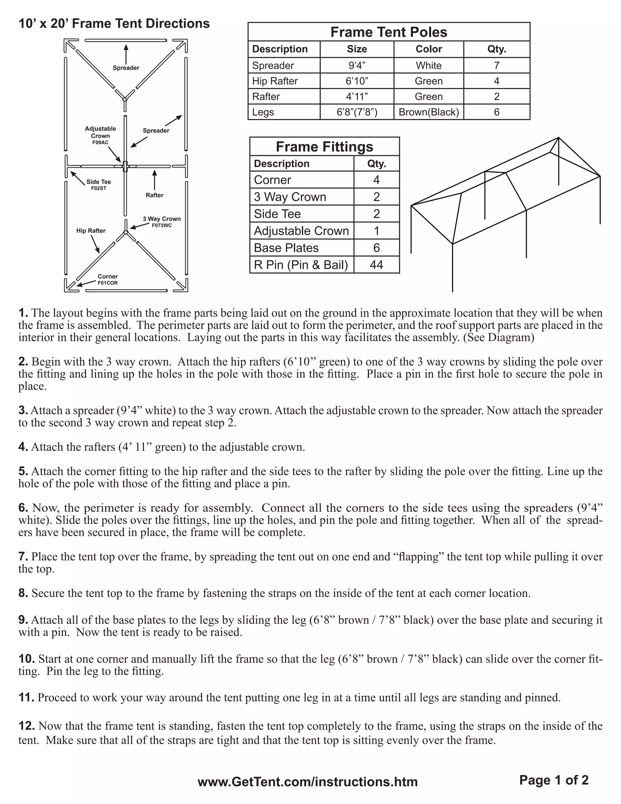 10 x 20 Frame Tent Installation Instructions | PDF