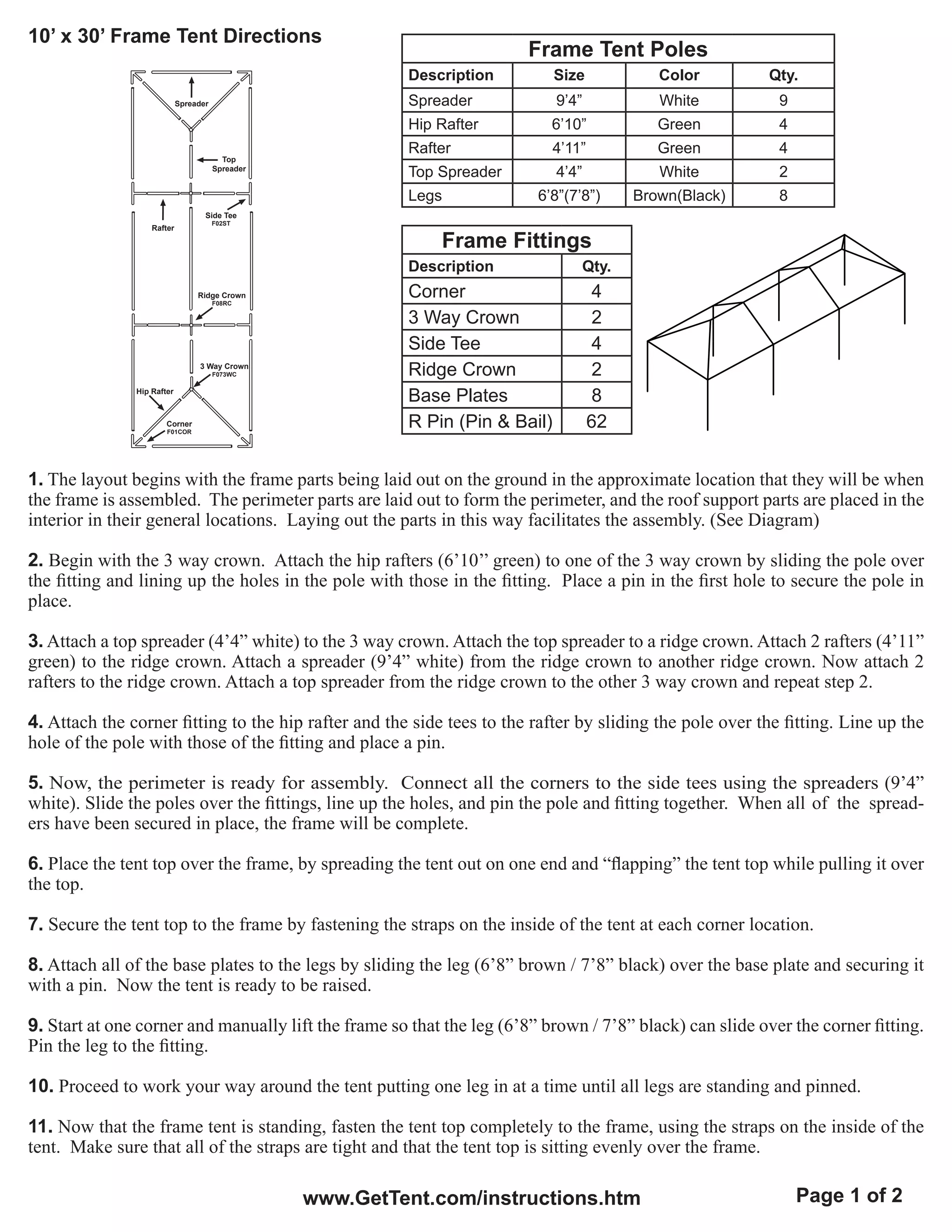 10 x 30 Frame Tent Installation Instructions | PDF