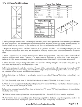 10 x 30 Frame Tent Installation Instructions | PDF