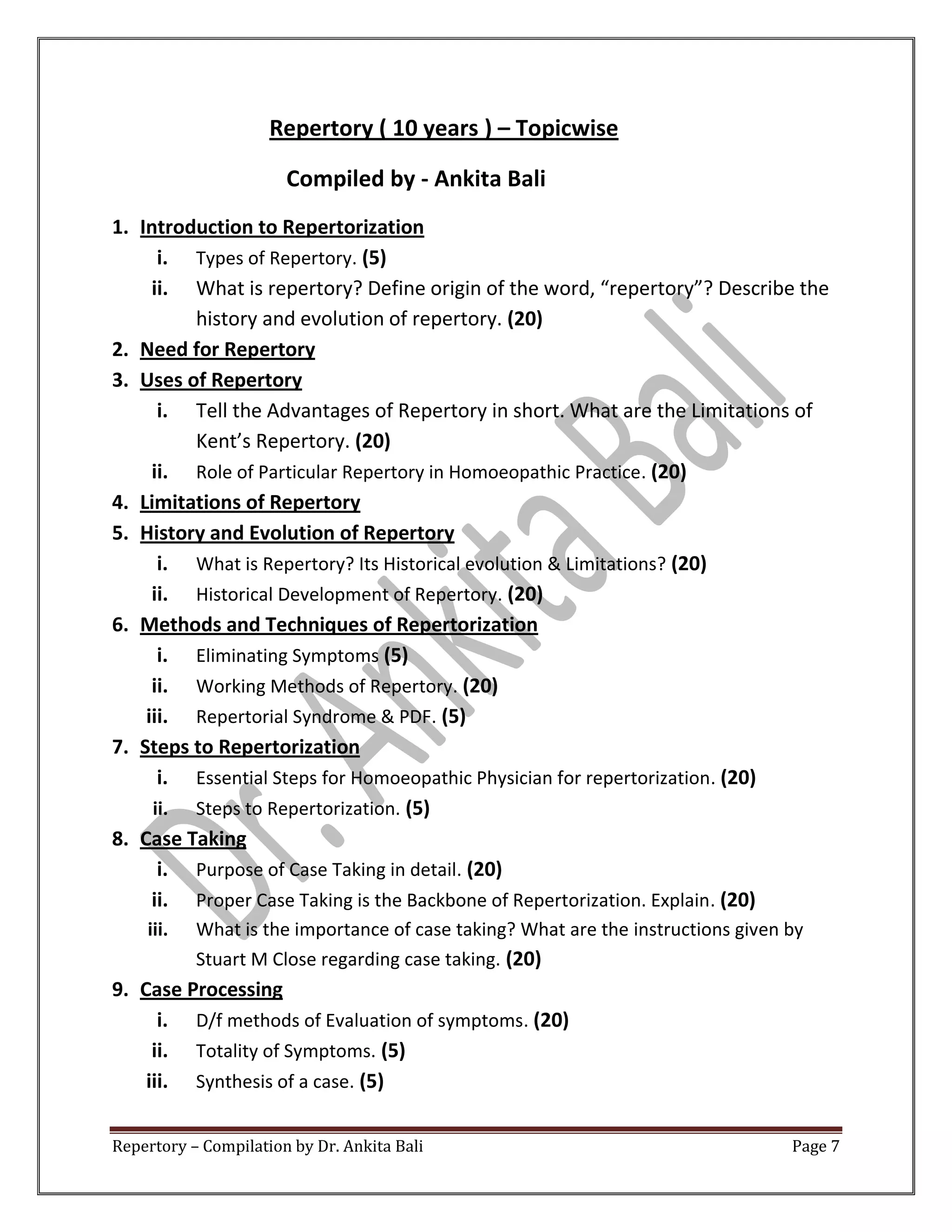 10 year papers compilation of Repertory | PDF