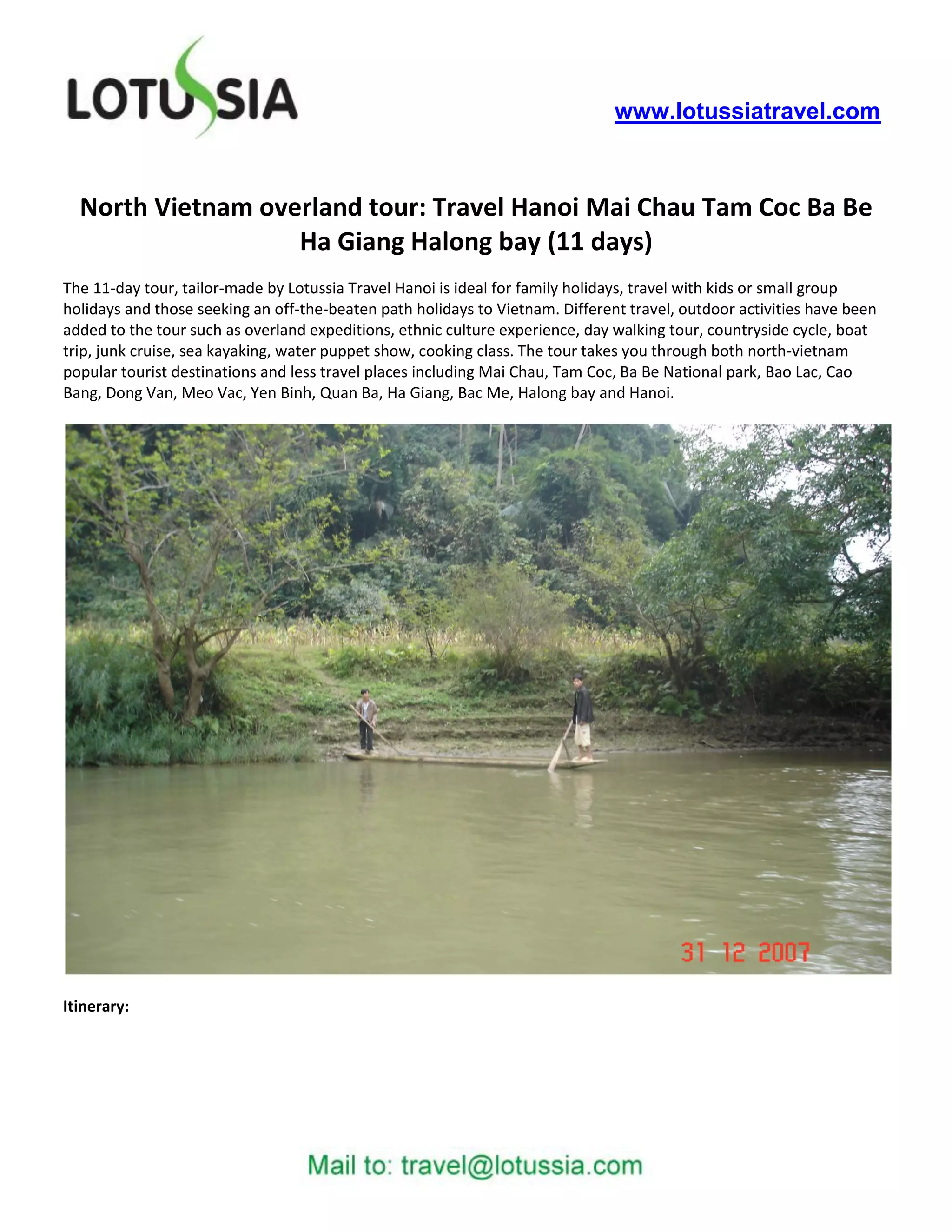 North Vietnam overland tour Travel Hanoi Mai Chau Tam Coc Ba Be Ha Giang Halong bay | PDF | Asia ...