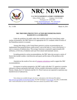 Nuclear Regulatory Commission Statement 3_16_11 | PDF