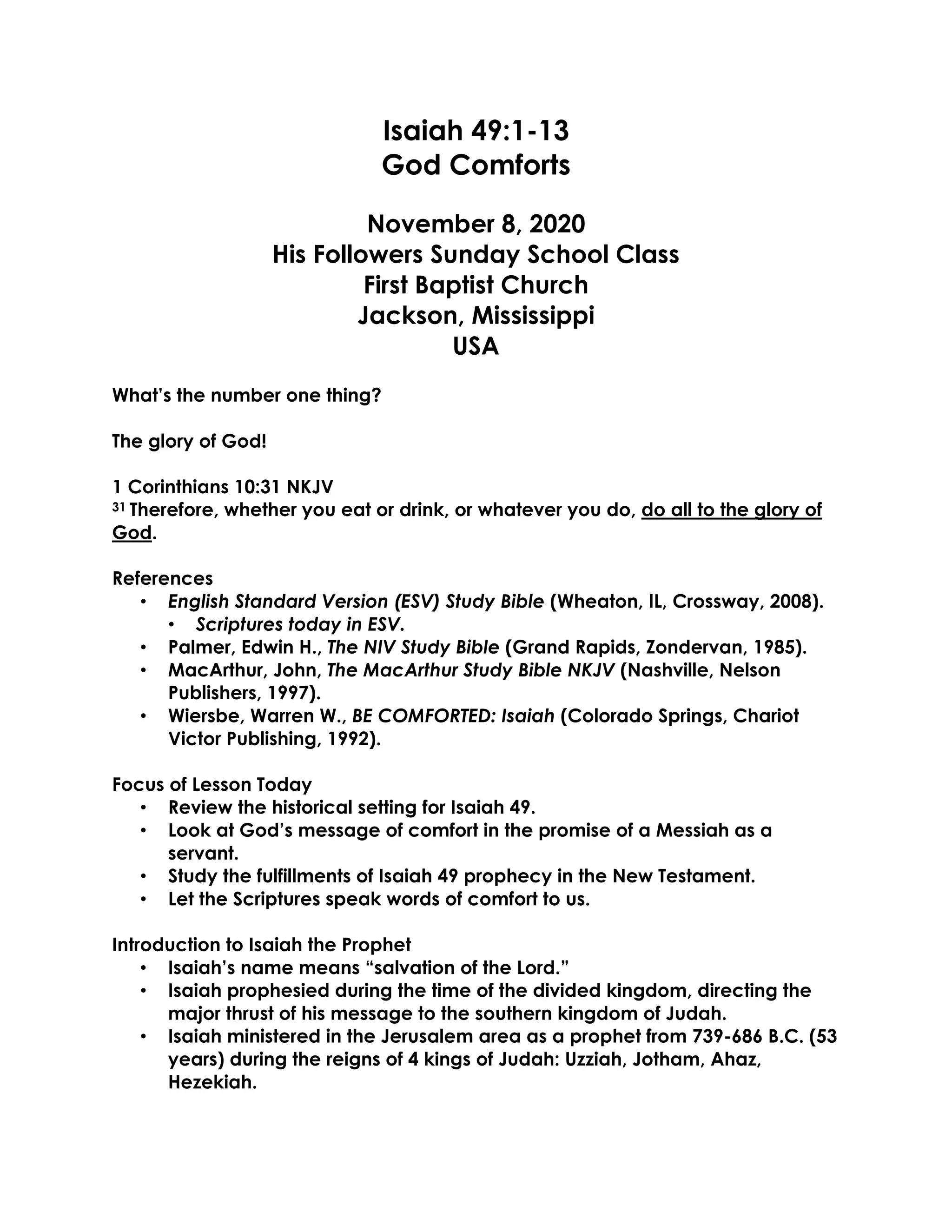 11-08-20, Isaiah 49;1-13, God Comforts | PDF