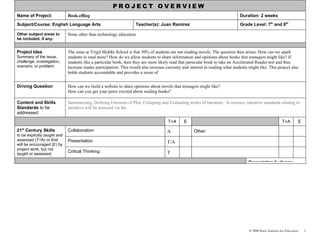 First PBL Project: Book trailer | PPT