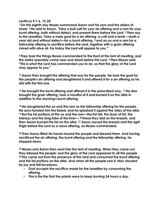 11-12-17, Leviticus 9;15-24 & 10;1-3, Set Apart, The Priesthood | PDF