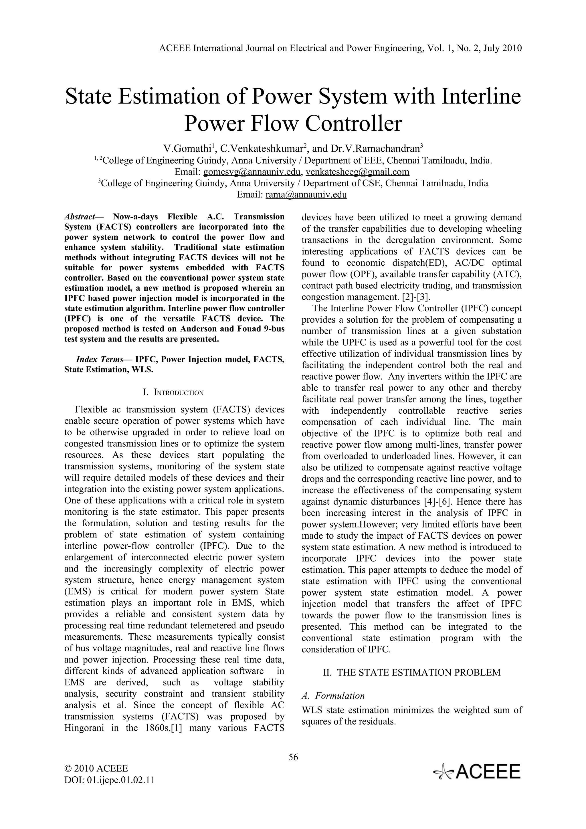 State Estimation of Power System with Interline Power Flow Controller | PDF