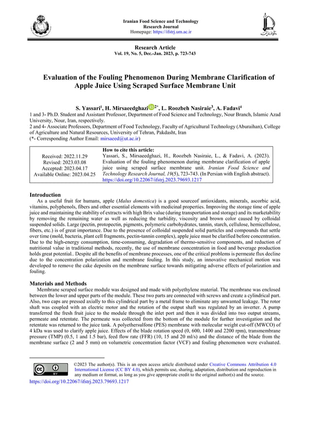 Evaluation of the Fouling Phenomenon During Membrane Clarification of ...
