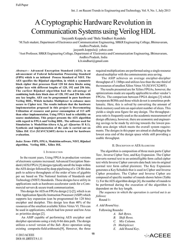 A Cryptographic Hardware Revolution in Communication Systems using Verilog HDL | PDF | Computer ...