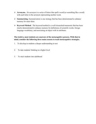 11. learning strategies & metacognitive processes maybelle de leon | PDF