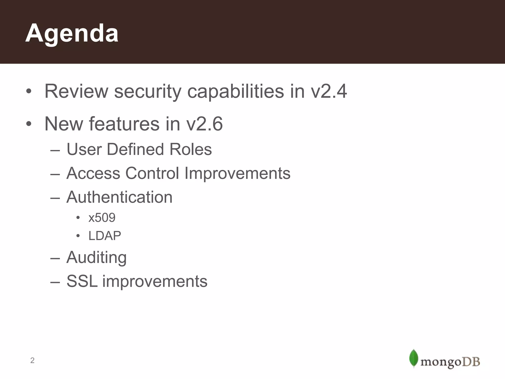 Webinar: MongoDB 2.6 New Security Features | PPTX