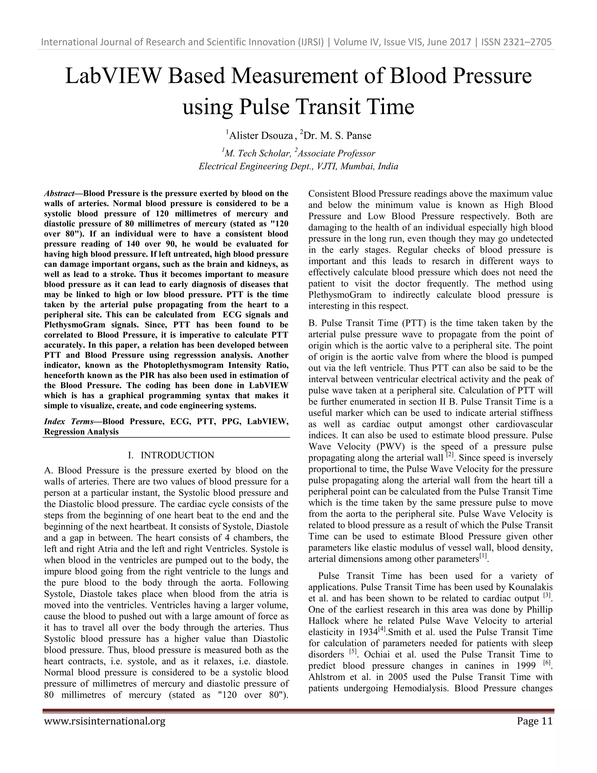 LabVIEW Based Measurement of Blood Pressure using Pulse Transit Time | PDF