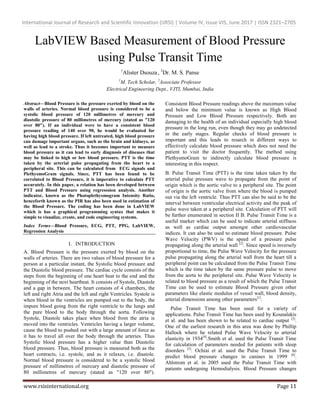 LabVIEW Based Measurement of Blood Pressure using Pulse Transit Time | PDF