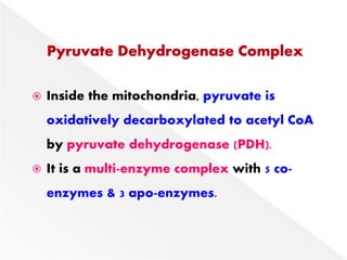 PYRUVATE DEHYDROGENASE COMPLEX (PDH-MULTI-ENZYME COMPLEX) | PPTX