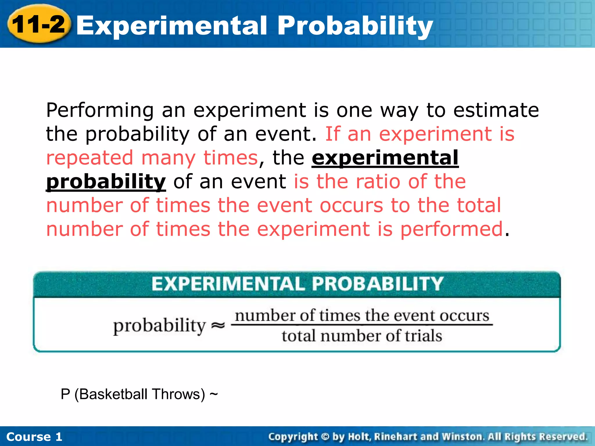 11.2 experimental probability | PDF