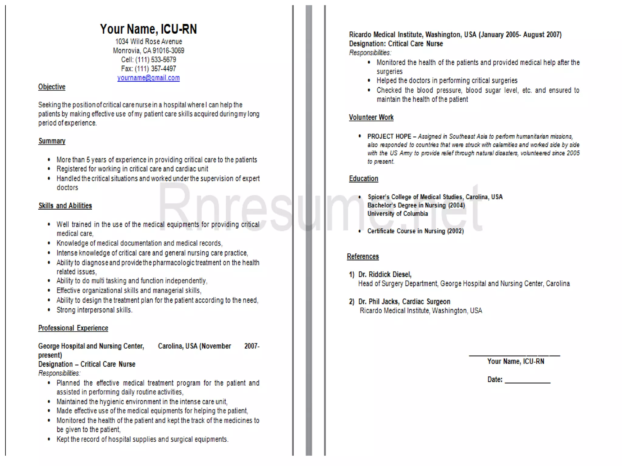 ICU RN Resume Sample | PPTX