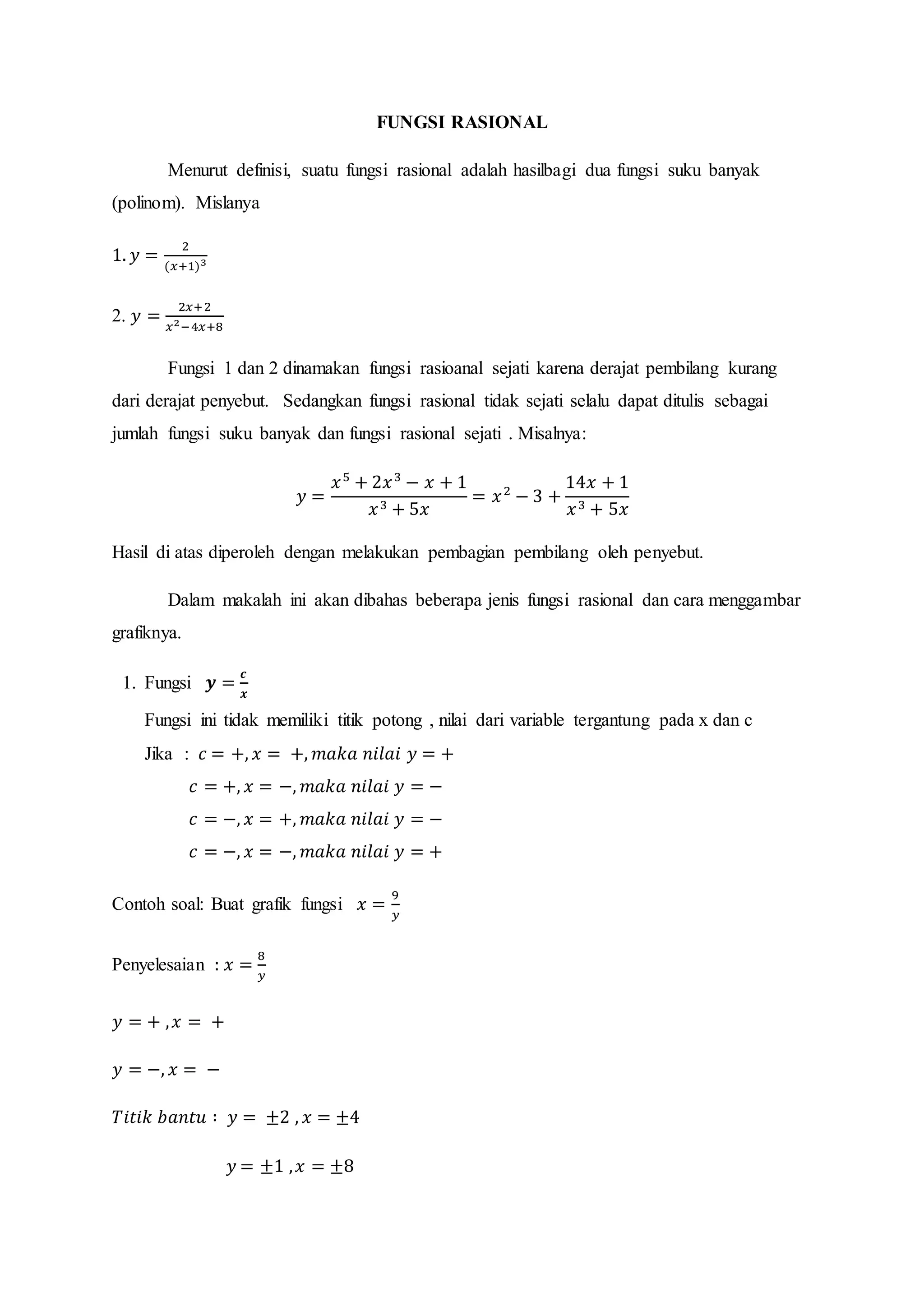 Materi Aljabar Fungsi Pecahan Rasional | DOCX