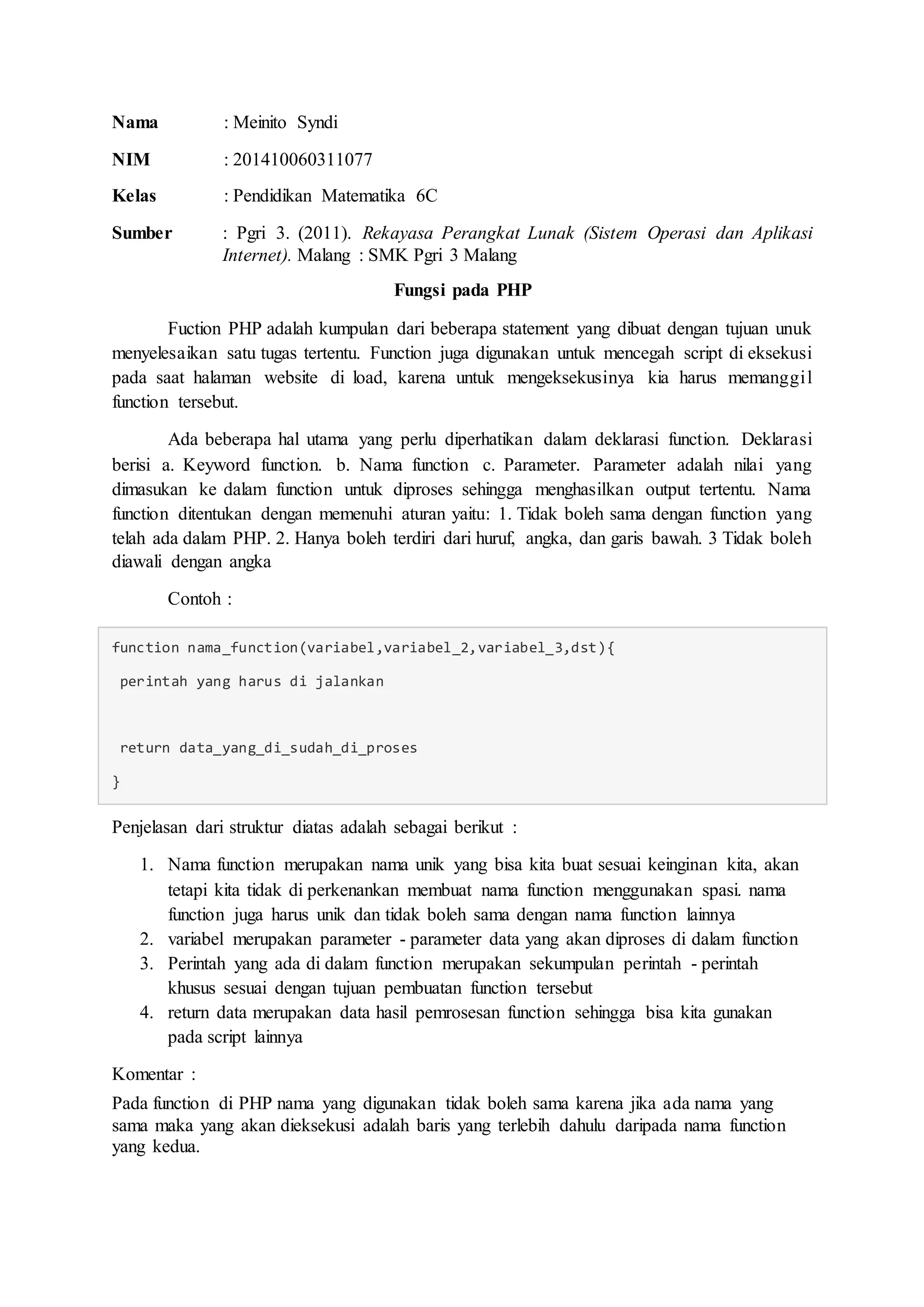 Function pada PHP | PDF