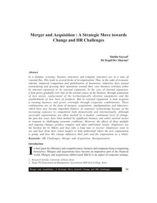 Merger and Acquistition: A Strategic move towards Change and HR ...