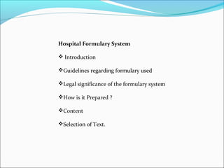 Hospital Formulary system | PPT | Pharmaceutical Industry | Industries