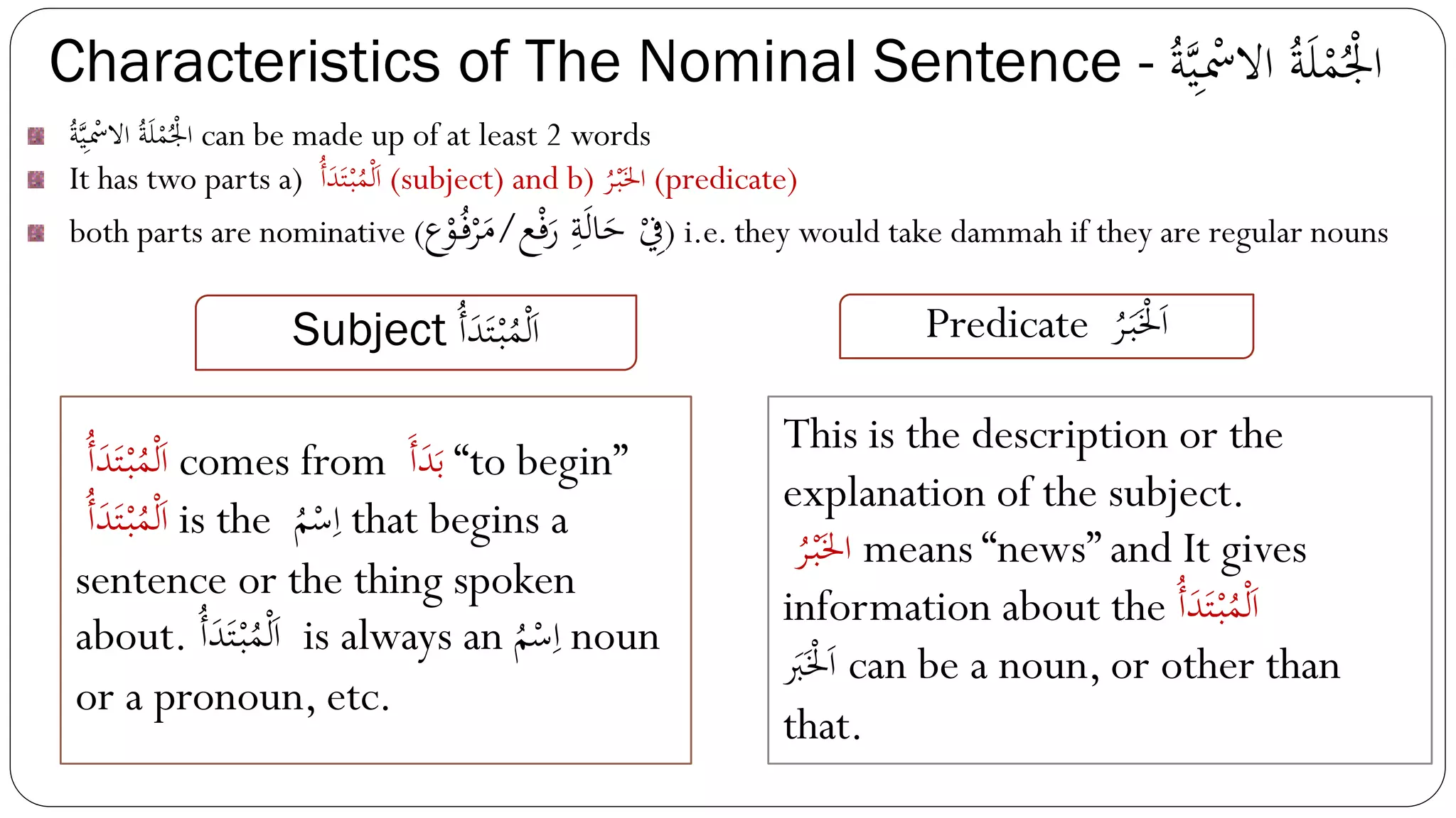 Lesson 11 | Types of Sentences in Arabic Lesson | Learn Arabic to ...