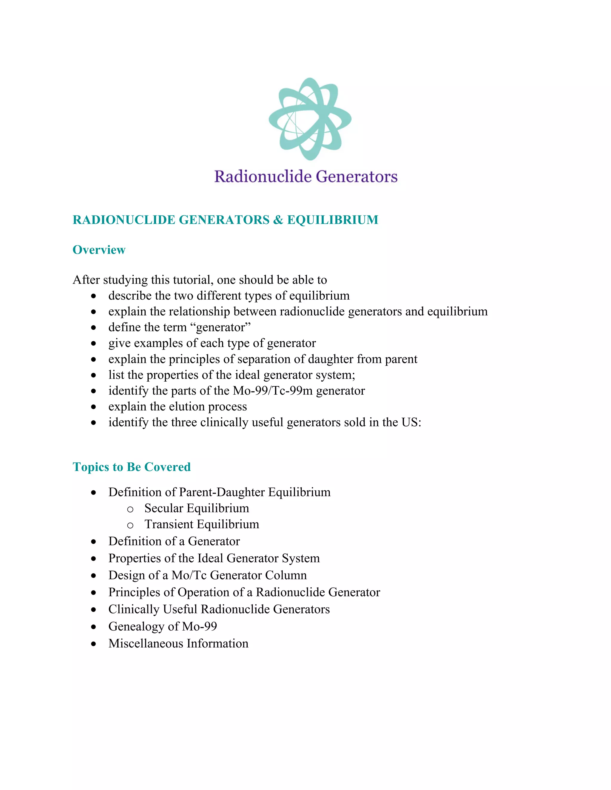 Radionuclide Generators and Equilibrium | PDF