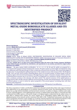 SPECTROSCOPIC INVESTIGATION OF DIVALENT METAL OXIDE BOROSILICATE ...